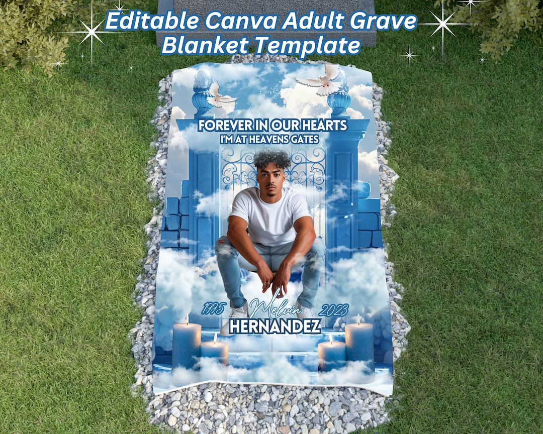 Blue Chair Heavenly Gates Grave Blanket, Editable Canva Adult Grave ...
