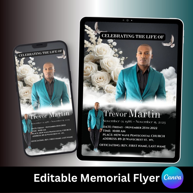 Digital Memorial Flyer, Funeral Announcement Template, Memorial Service ...