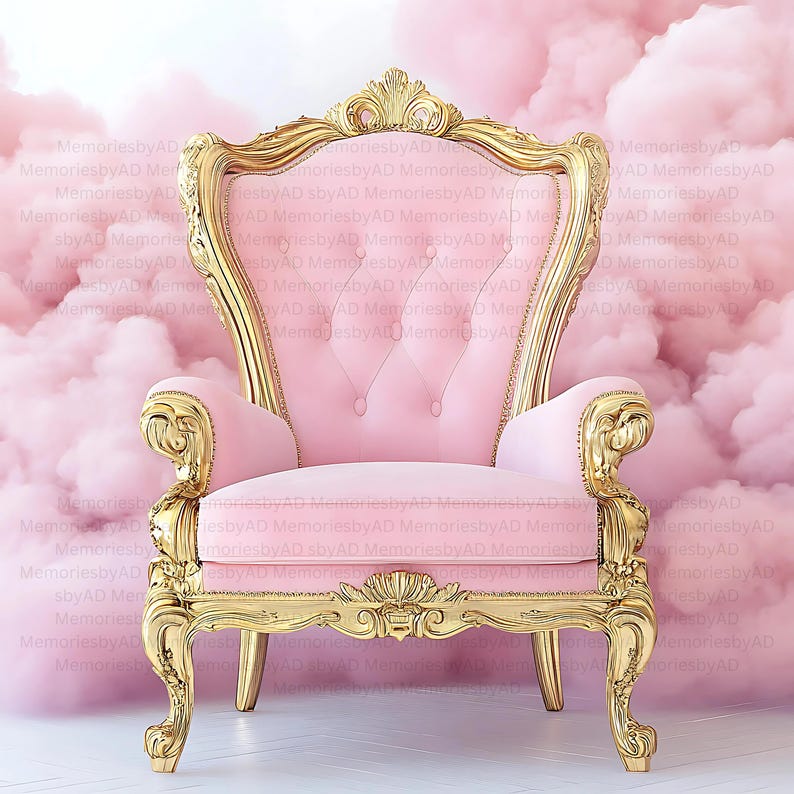 Pink Throne Chair Memorial Background, Soft Cloud Scene With Gold Trim ...