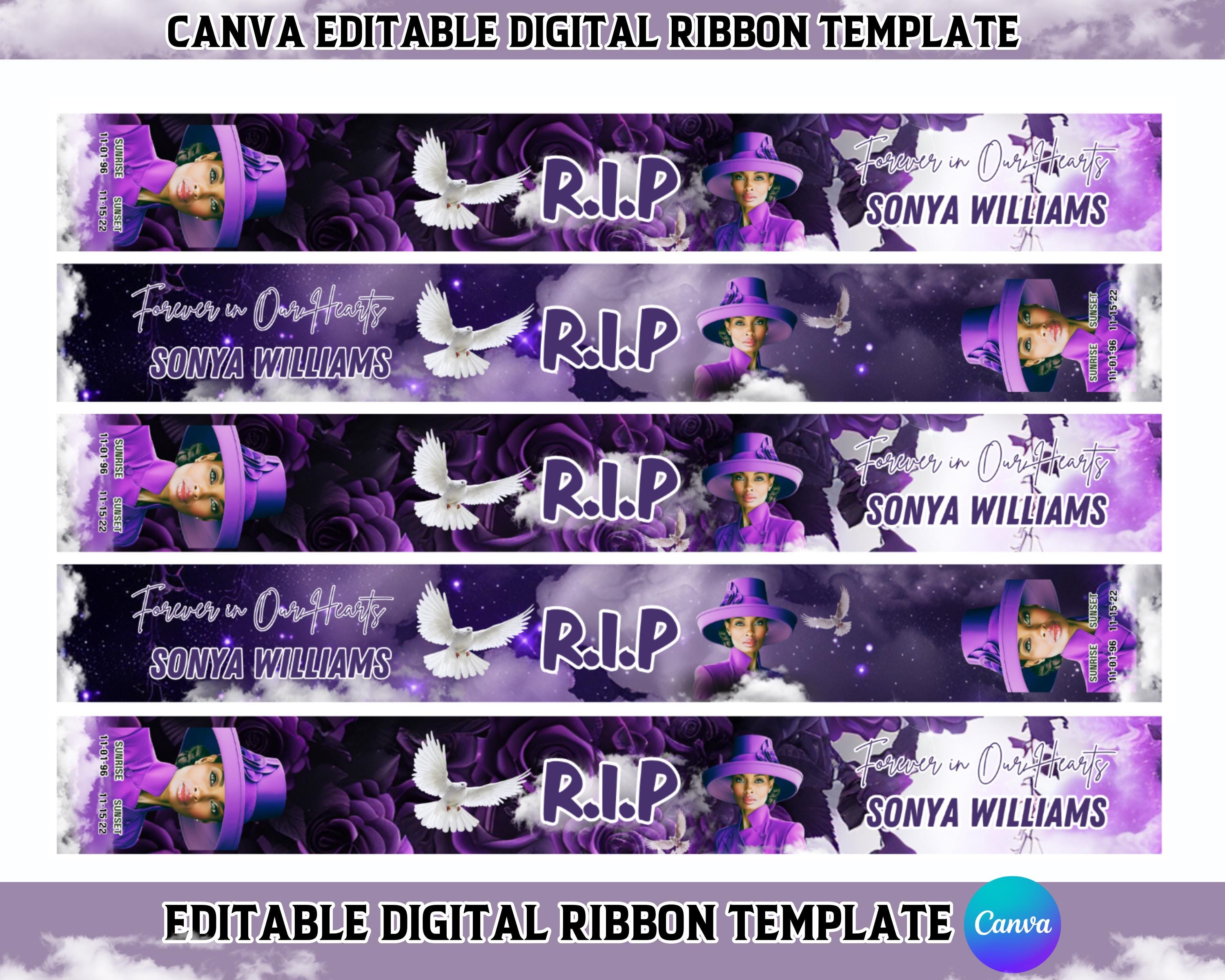 Purple Rose Canva Memorial Ribbon Template, Digital Funeral Ribbon ...