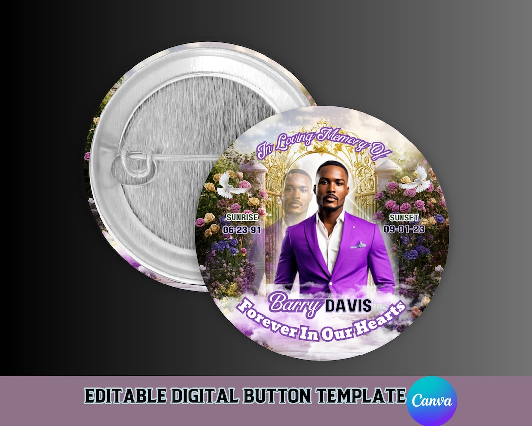 Editable Canva Memorial Template, Memorial Button Template, Digital ...