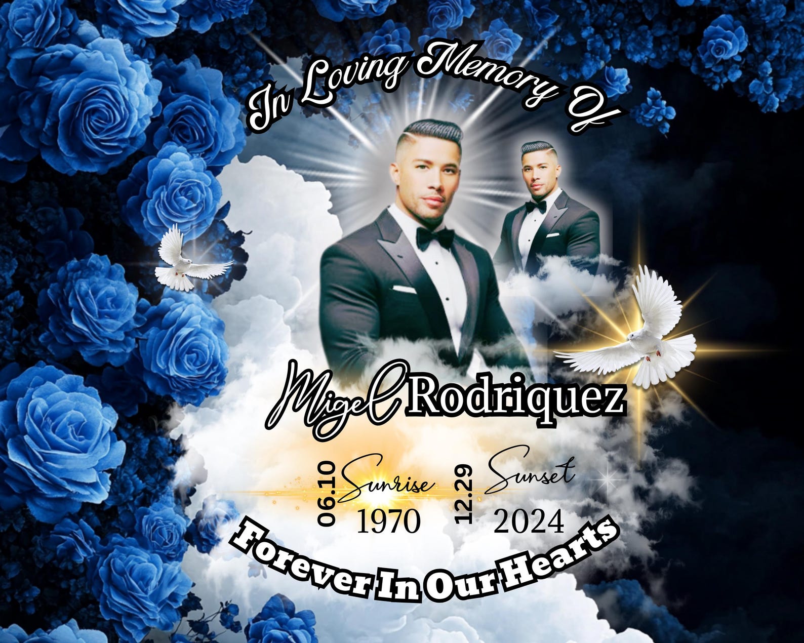 Blue and White Memorial Button Template, Editable Canva Memorial ...