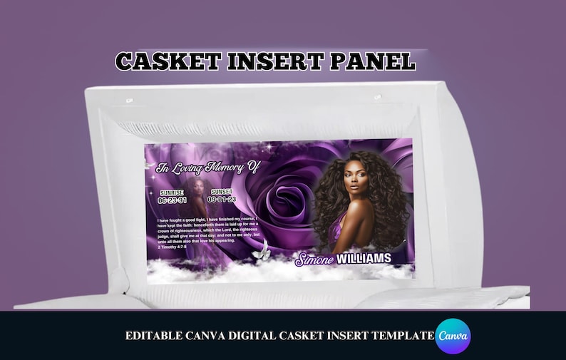 Purple Rose Memorial Casket Insert, Memorial Casket Panel Template ...