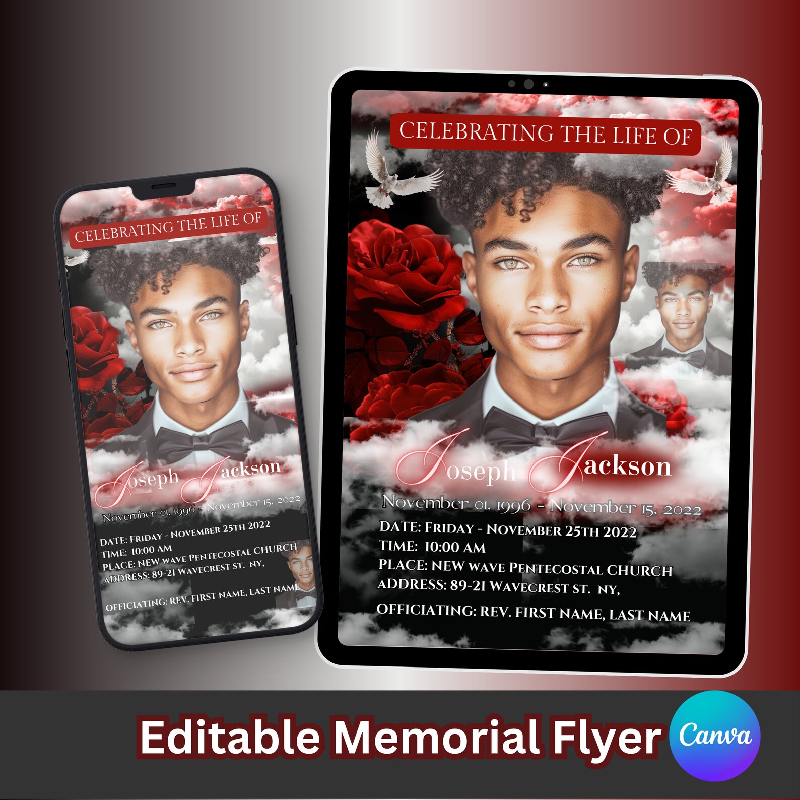 Digital Memorial Flyer, Funeral Announcement Template, Memorial Service ...
