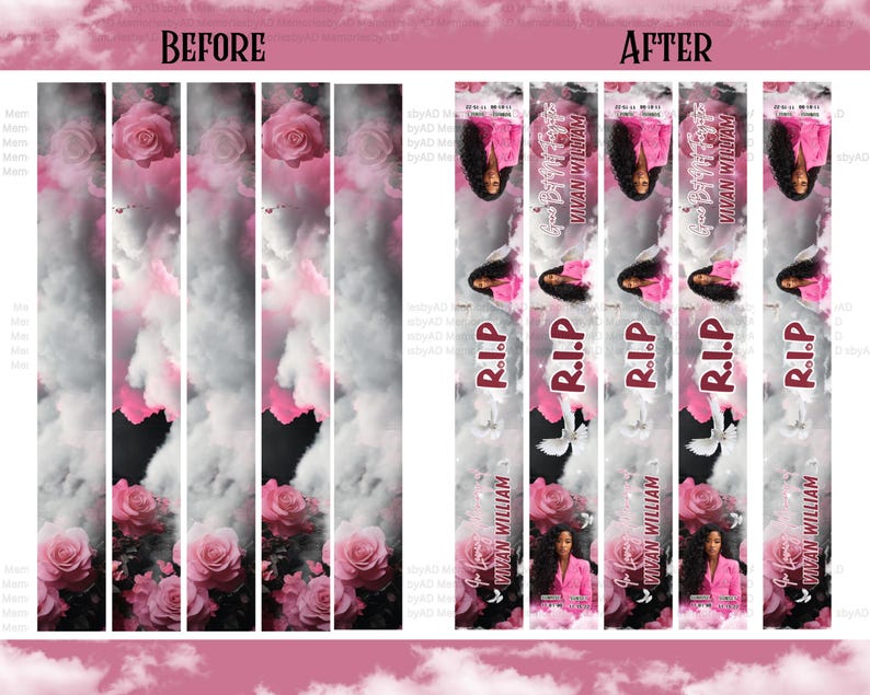 Pink Rose Canva Memorial Ribbon Template, Canva Customizable, Editable ...