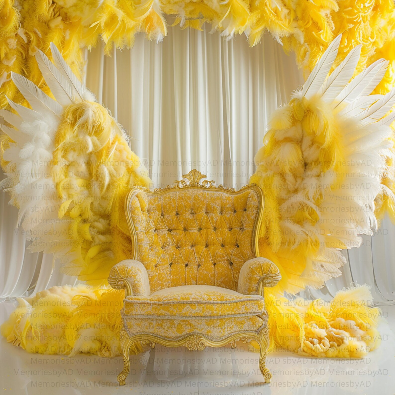 Yellow and White Memorial Angel Chair Background, Yellow Angel Wings ...