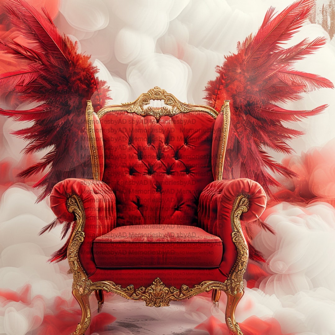 Angel Wings Memorial Chair, Red, White & Gold Chair With Angel Wings ...