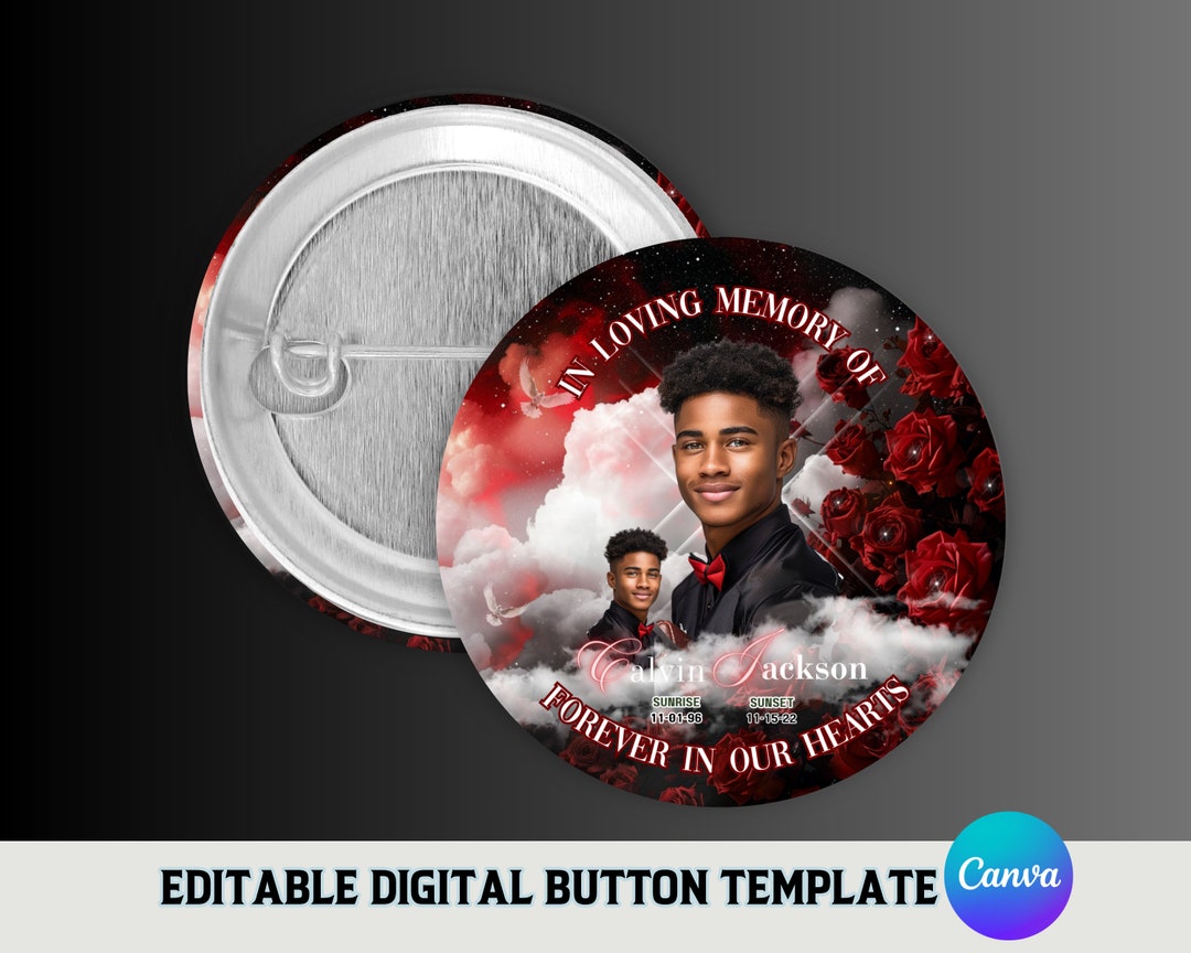 Digital Button Design Template, Memorial Button Template, Editable Memorial Button, RIP Keepsake ...
