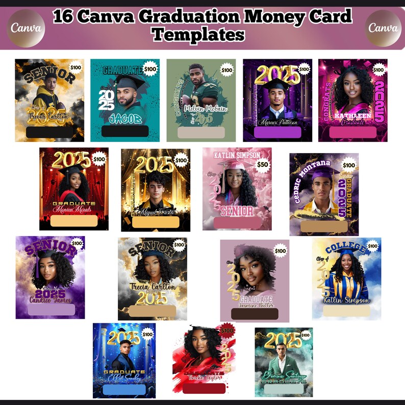 16 Graduation Money Holder Template Bundle, 16 Editable Canva Money ...