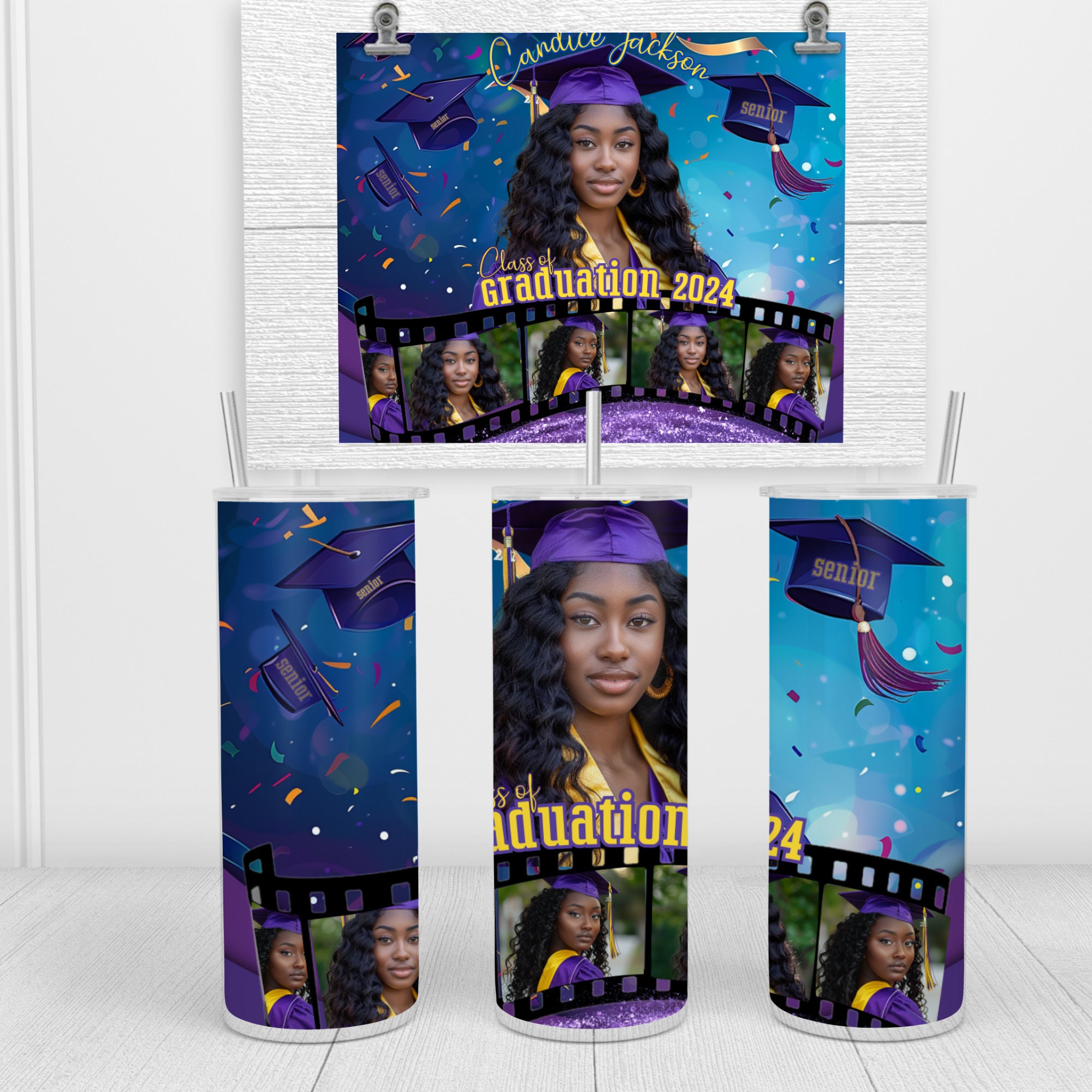 6 Piece Editable Purple Graduation Template Bundle, Grad Stole, Button ...