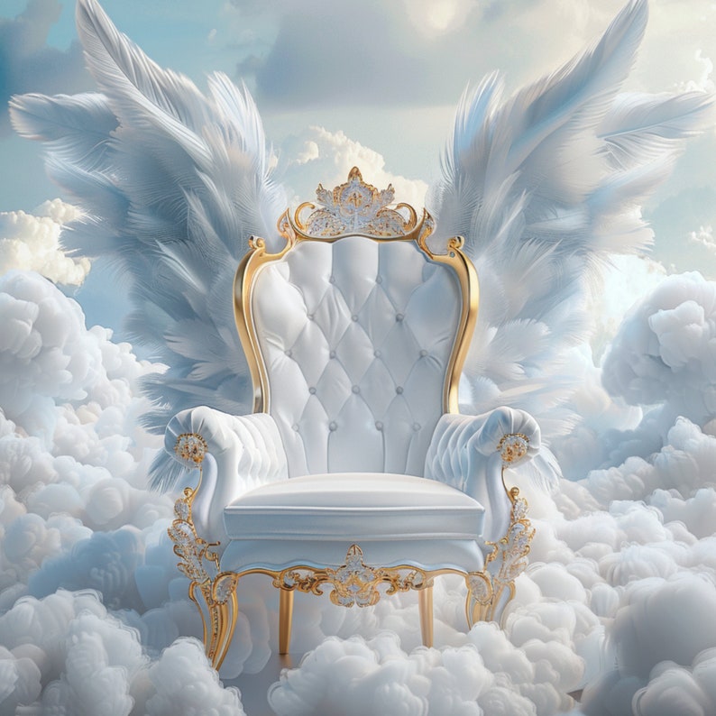 White and Gold Memorial Angel Chair Background, White Angel Wings White ...