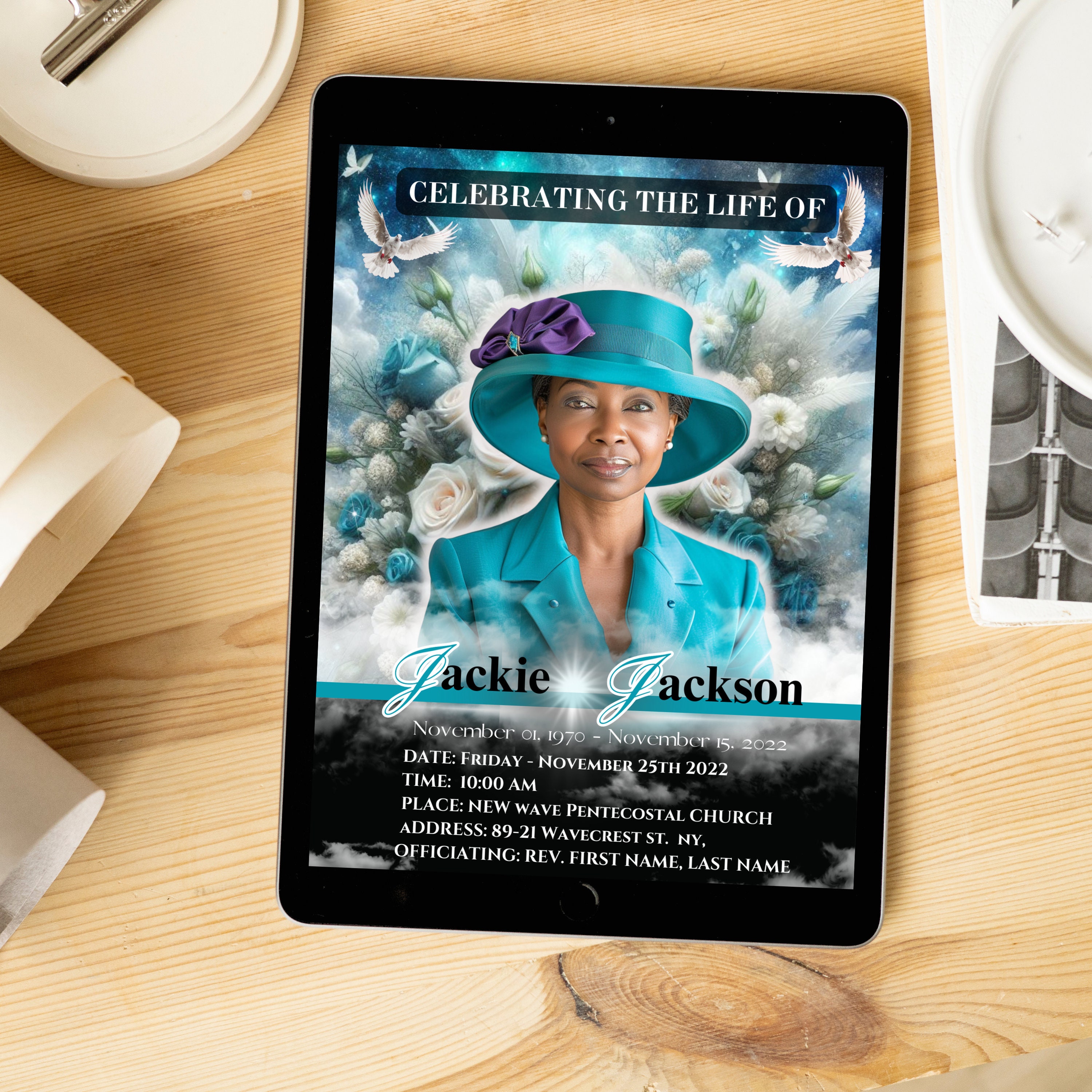 Funeral Announcement Template, Digital Memorial Flyer, Memorial Service ...