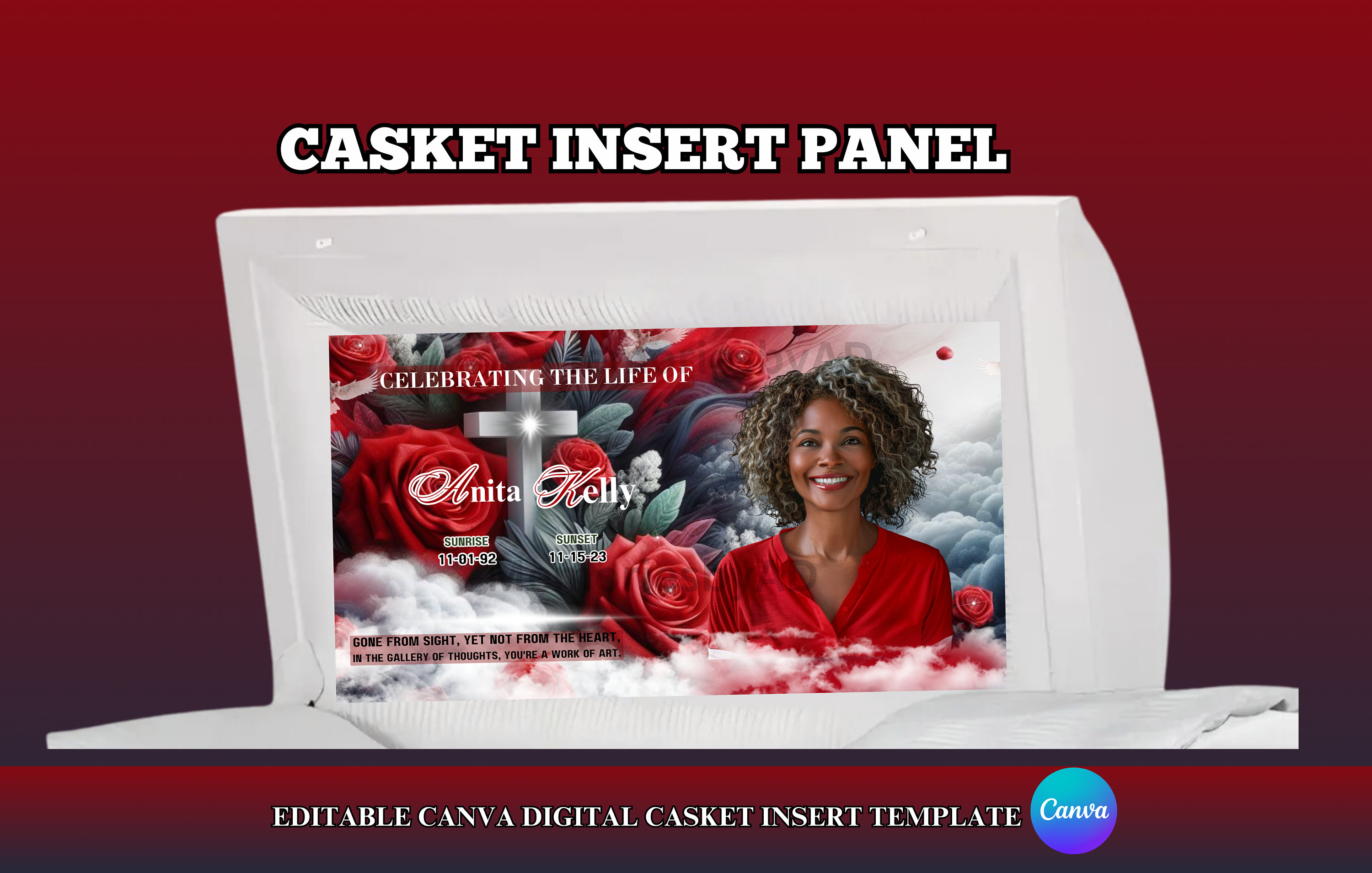 Red Roses Casket Insert, Casket Panel Design Template, Memorial Casket ...