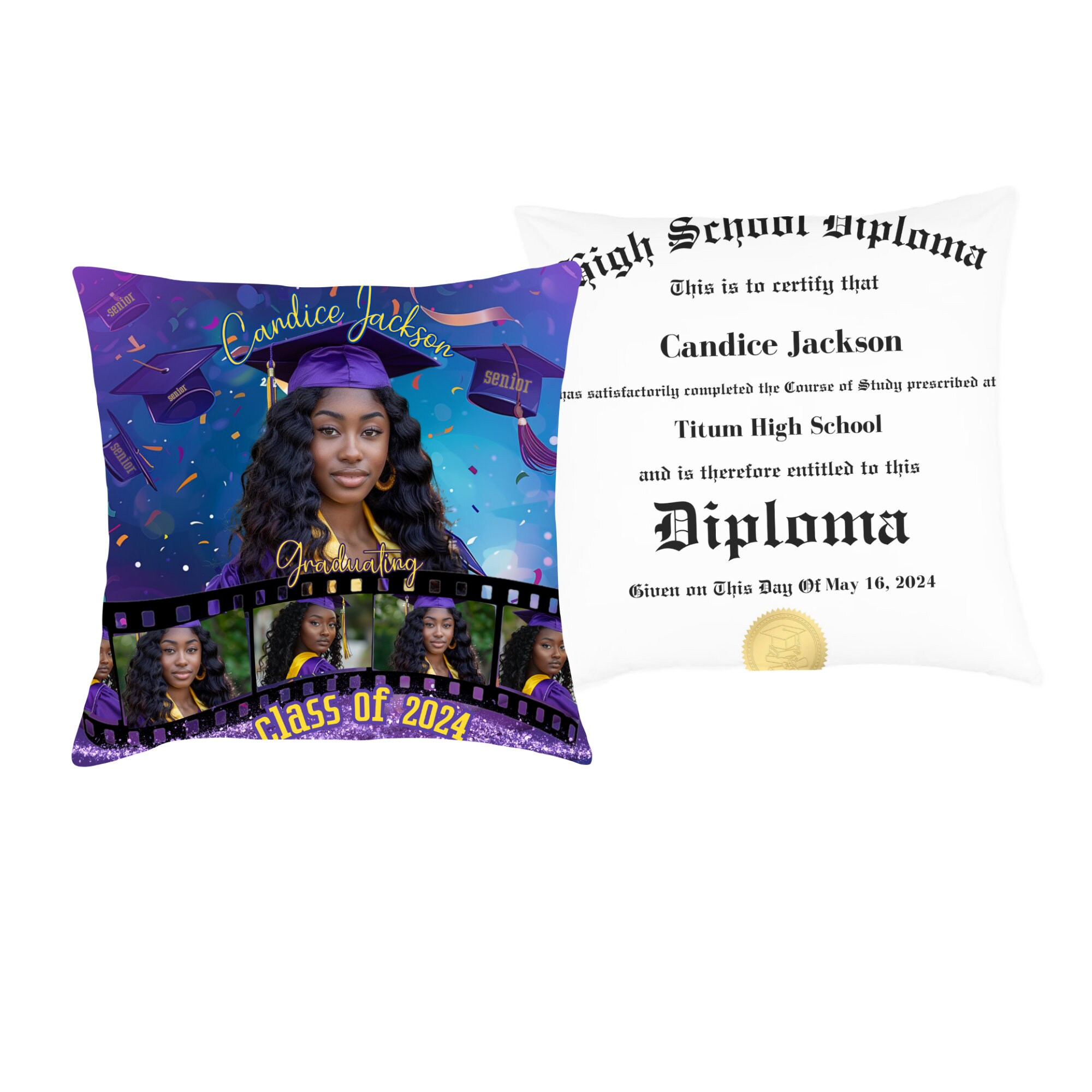 6 Piece Editable Purple Graduation Template Bundle, Grad Stole, Button ...