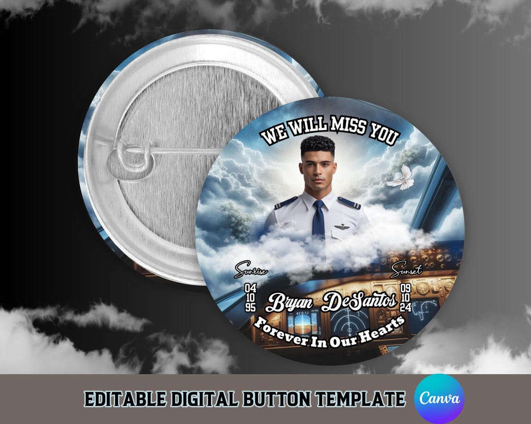 Custom Memorial Pilot Tribute Button Template, Digital Download ...