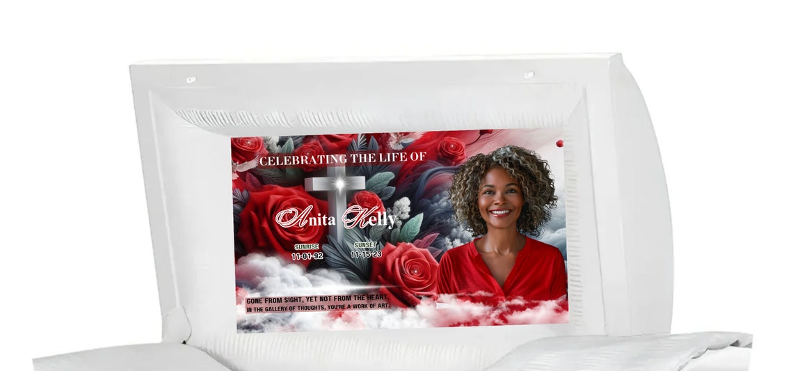 Red Roses Casket Insert, Casket Panel Design Template, Memorial Casket ...