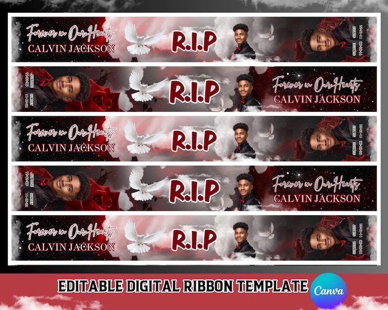 Red Rose Memorial Ribbon Template, Memorial Ribbon Template, Digital ...