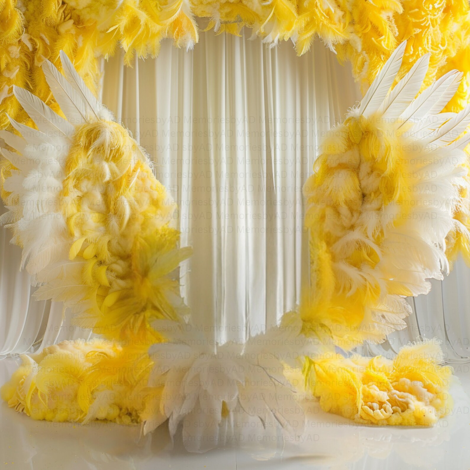 Yellow and White Memorial Angel Chair Background, Yellow Angel Wings ...