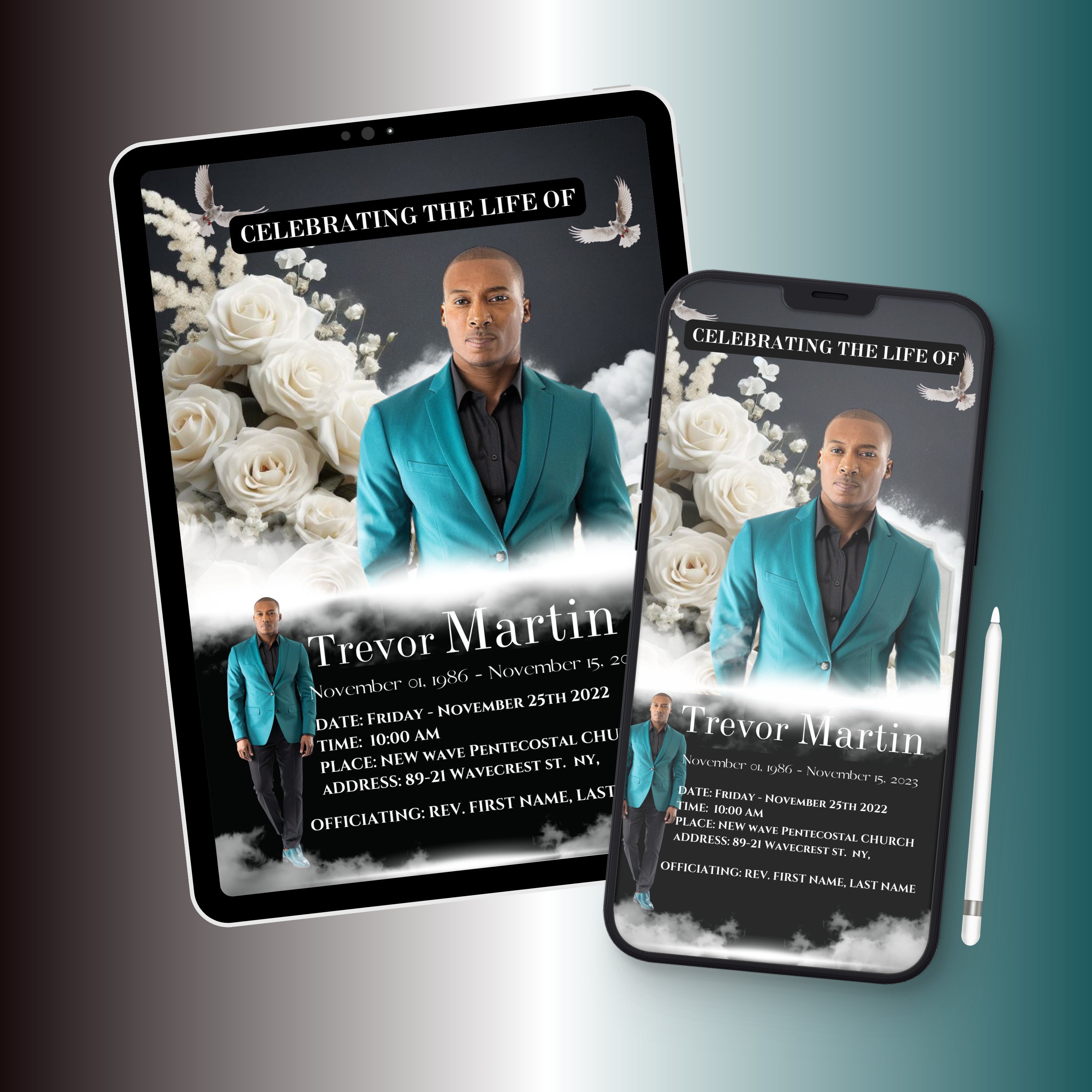 Digital Memorial Flyer, Funeral Announcement Template, Memorial Service ...