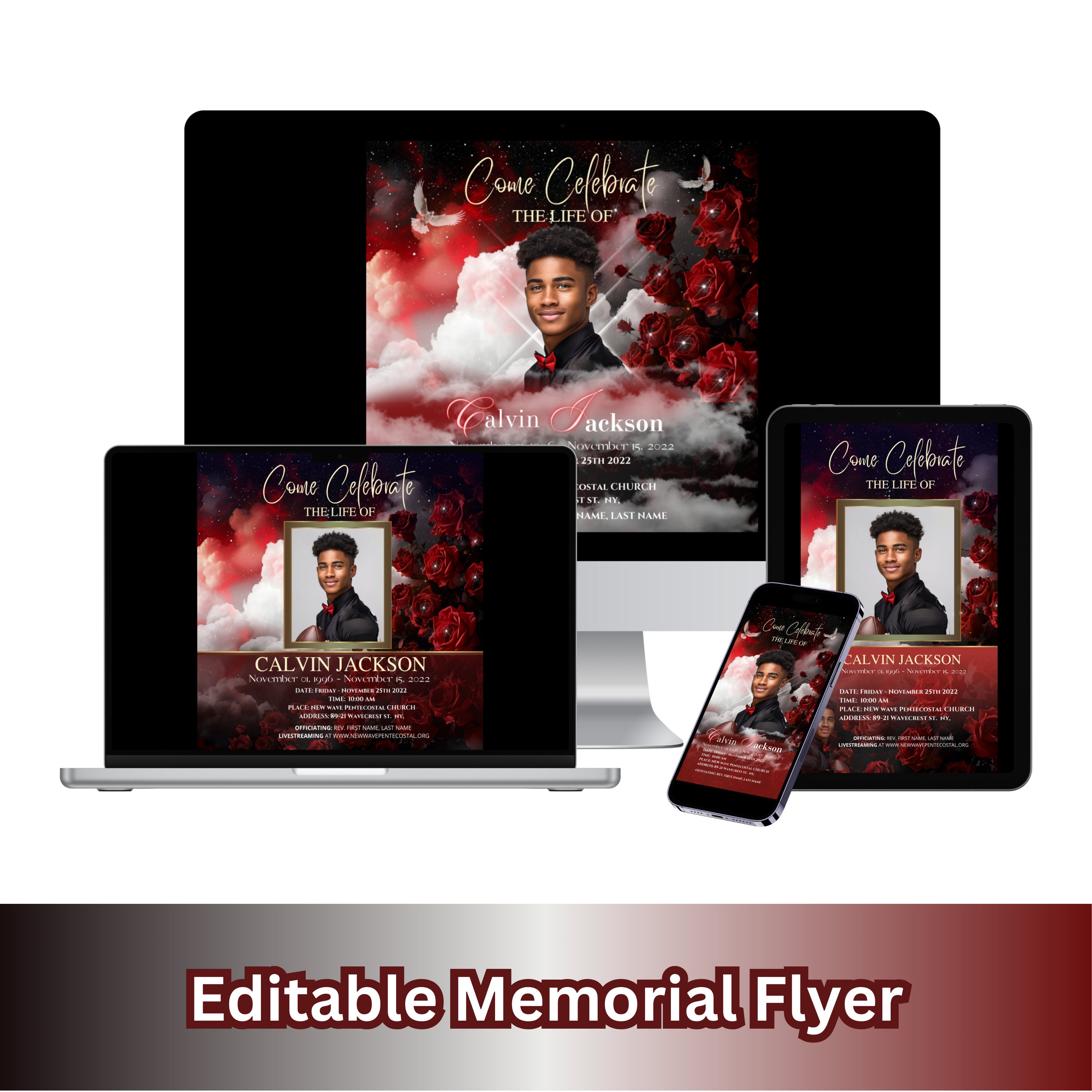 Funeral Announcement Template, Memorial Service Invitation, Canva ...