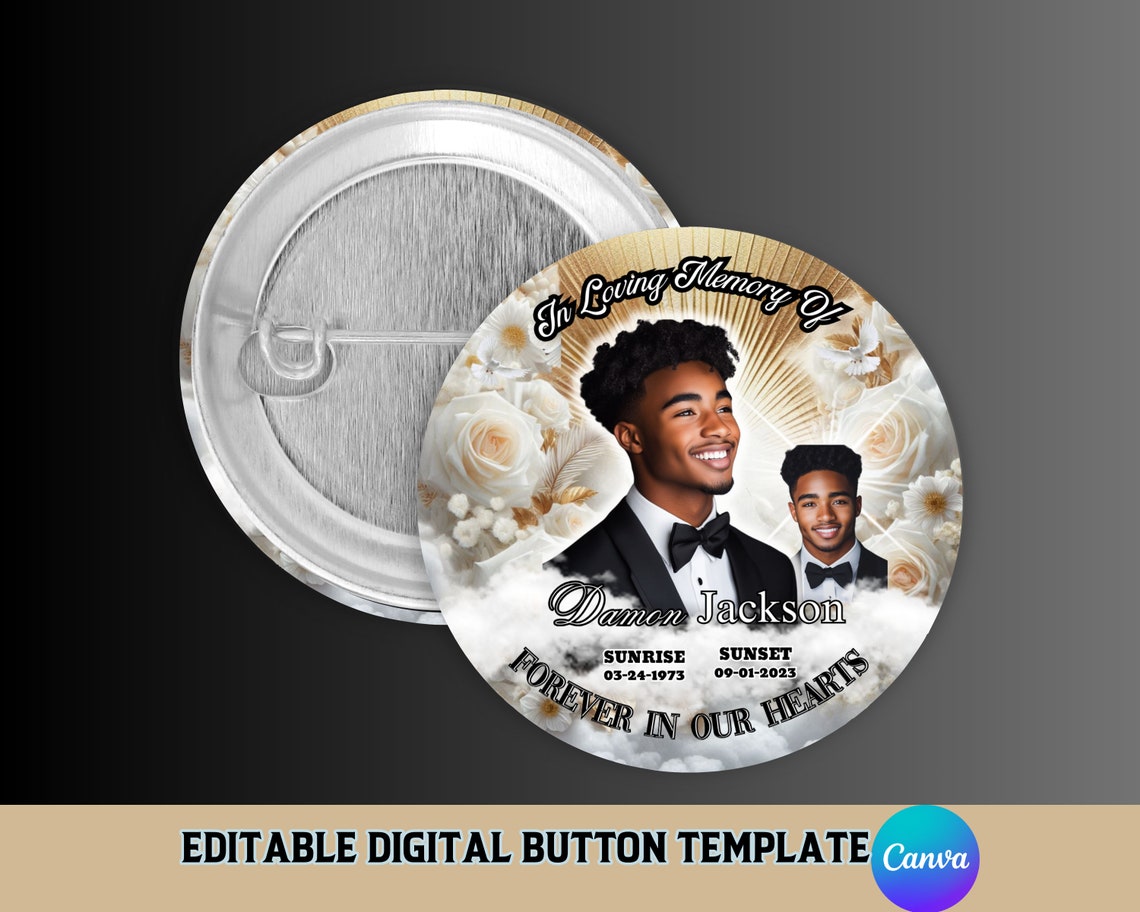 Memorial Button Template, Editable Canva Memorial Template, Digital ...
