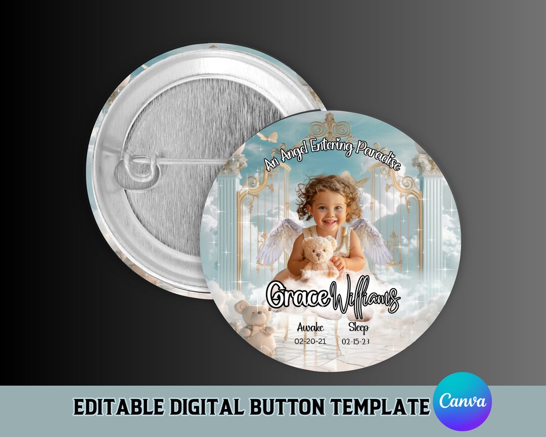 Baby RIP Keepsake, Child Memorial Button Template, Editable Memorial ...