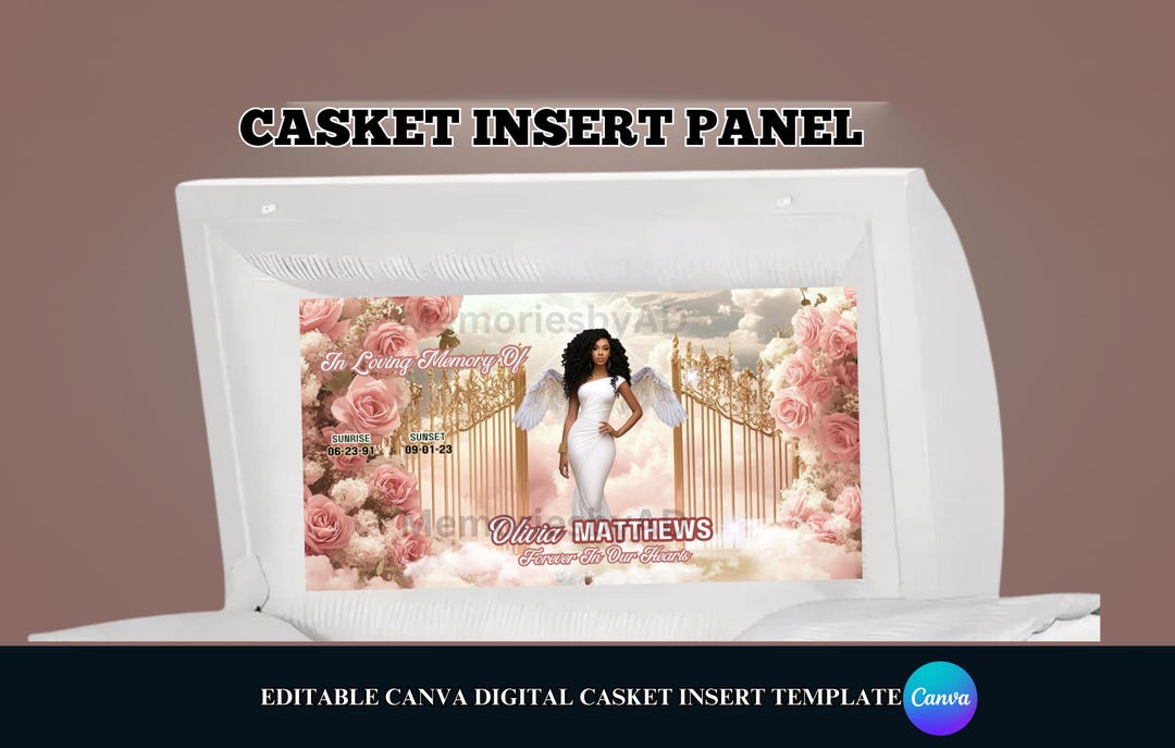 Pink Roses Canva Digital File, Memorial Casket Insert, Memorial Casket Panel Template, Canva RIP ...