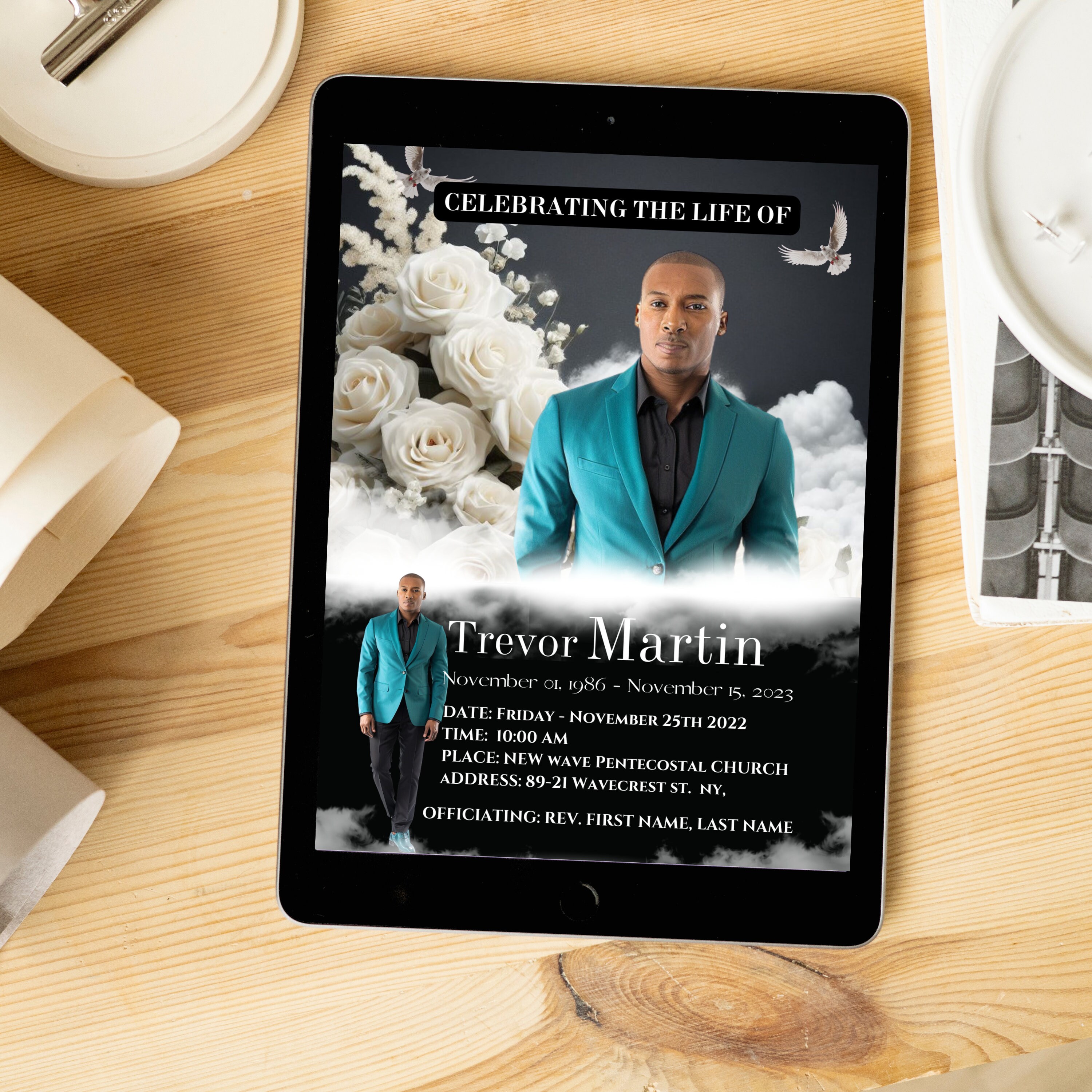 Digital Memorial Flyer, Funeral Announcement Template, Memorial Service ...