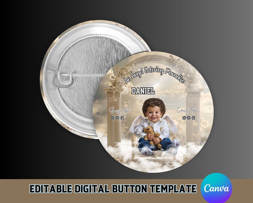 Kids Memorial Pinback Button Template, Baby Memoria; Keepsake, Editable ...