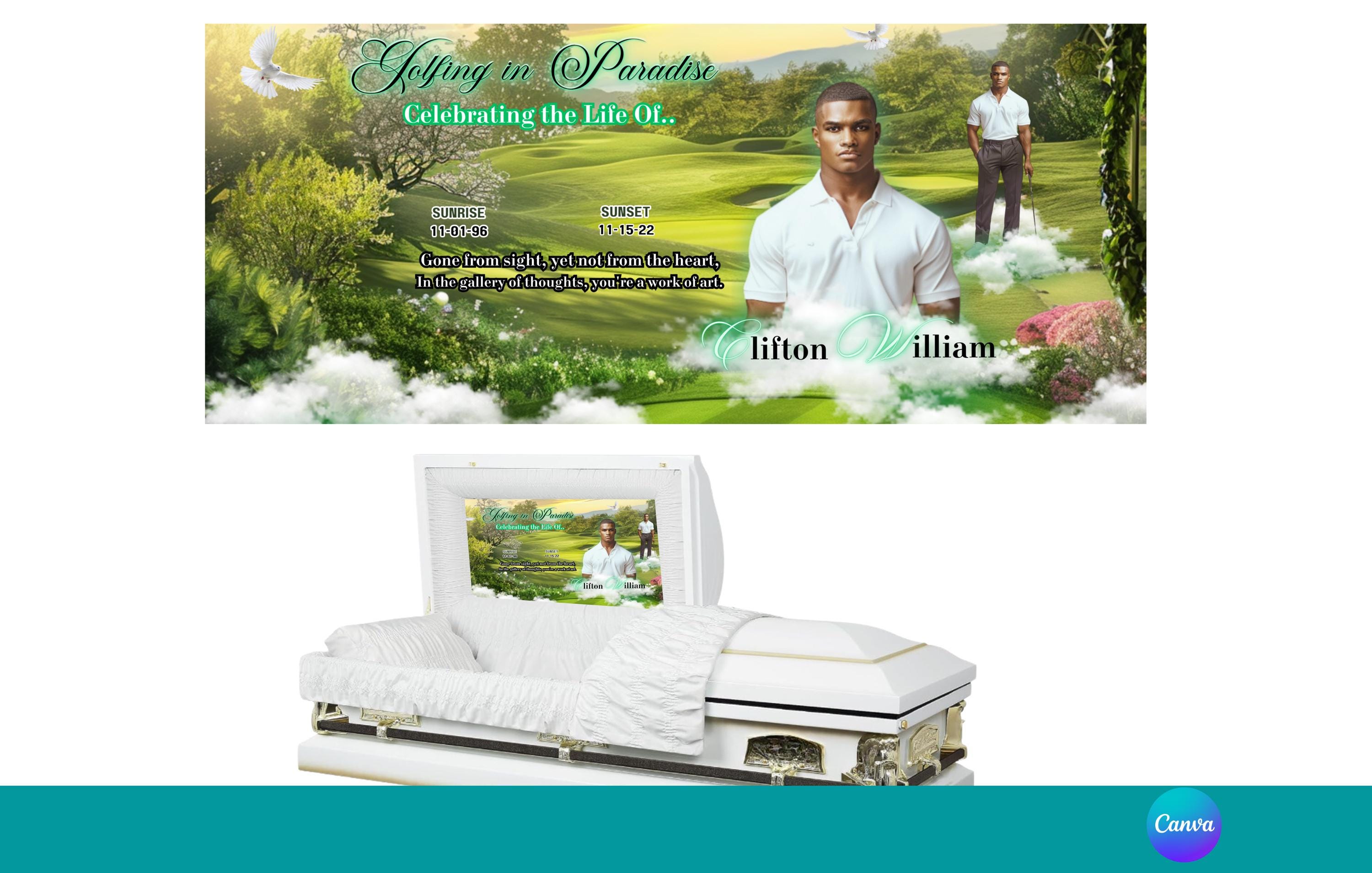 Golfing Memorial Casket Insert, Memorial Casket Panel Template, Canva ...