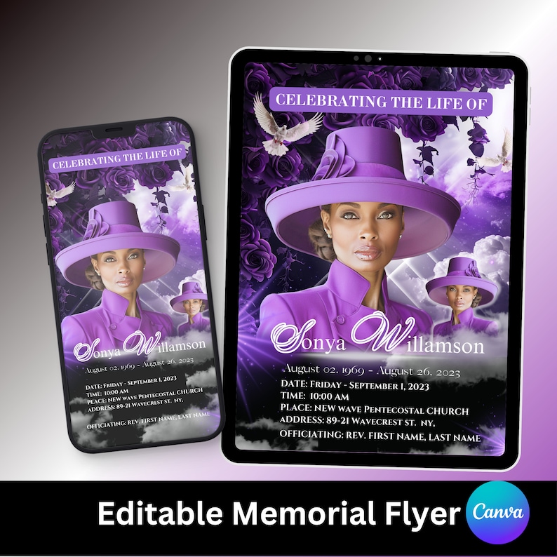Digital Memorial Flyer, Funeral Announcement Template, Memorial Service ...