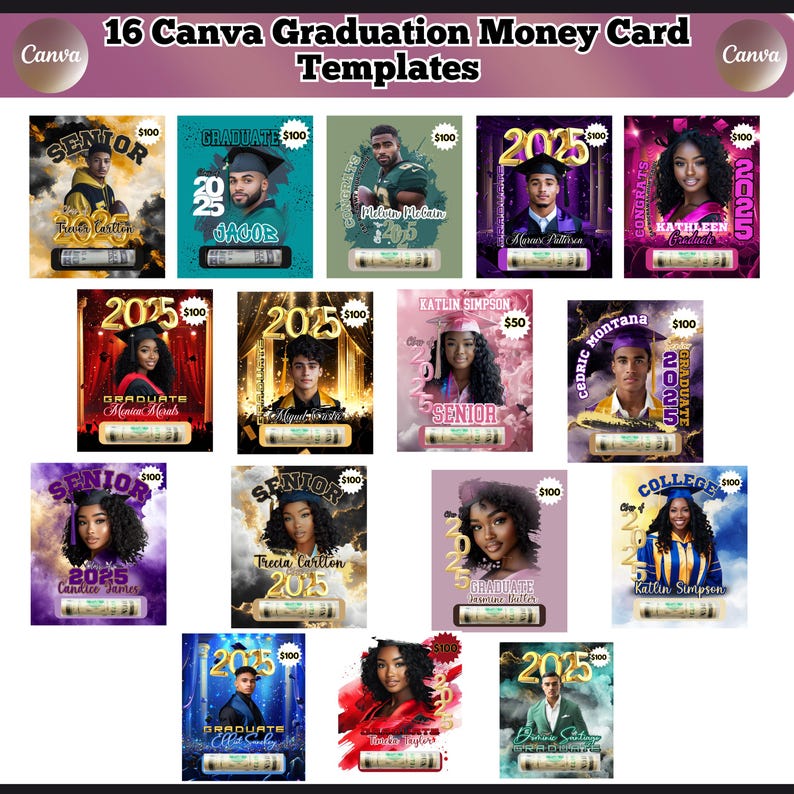 16 Graduation Money Holder Template Bundle, 16 Editable Canva Money ...