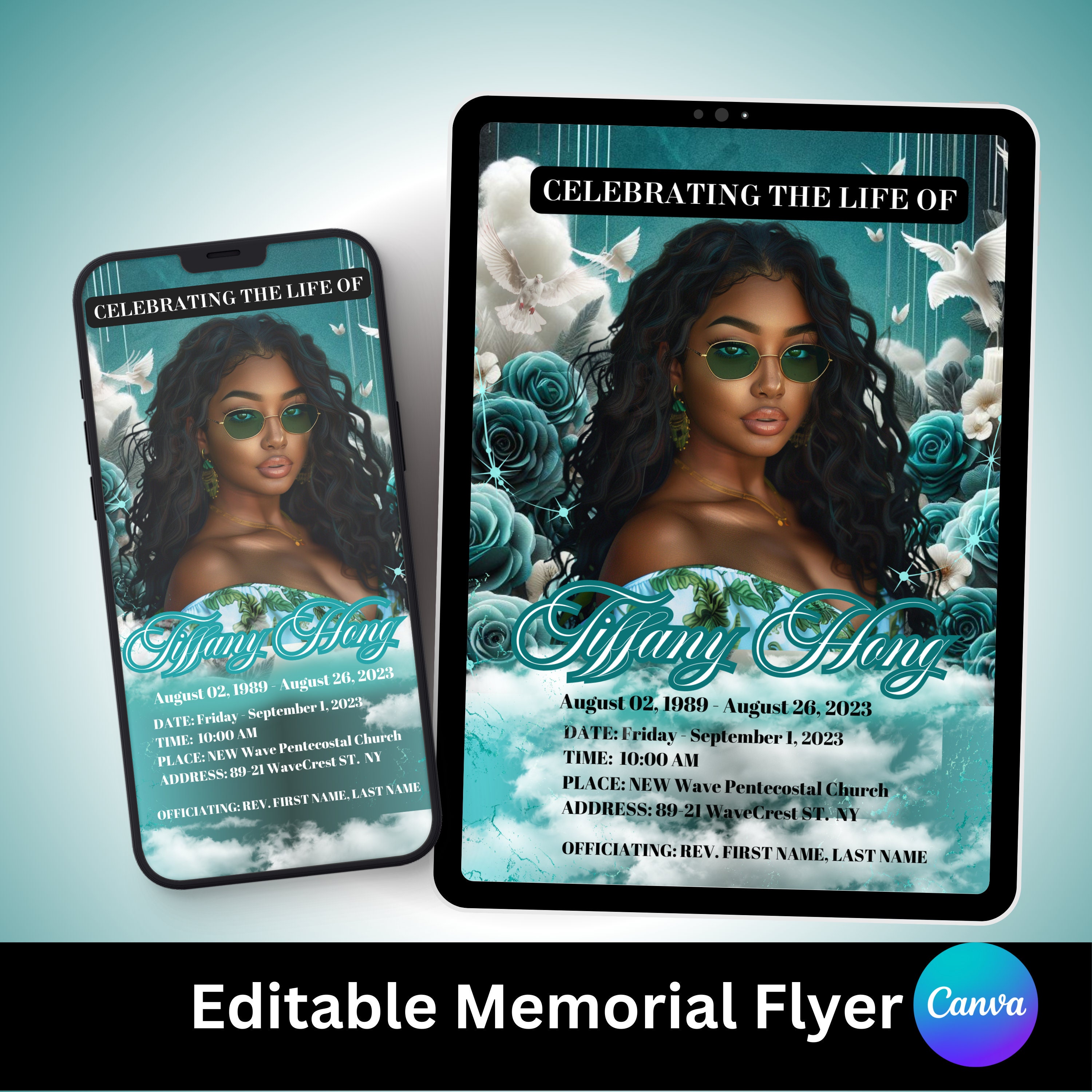 Funeral Announcement Template, Invite Flyer Template, Digital Memorial ...