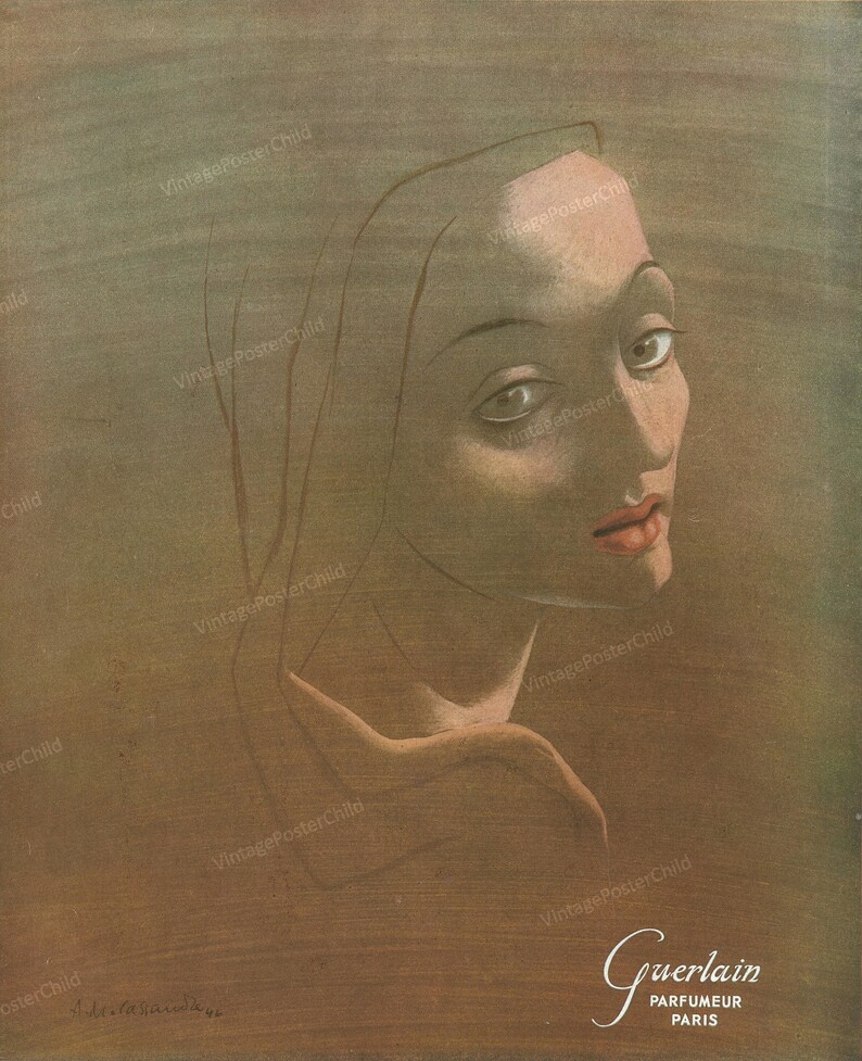 Guerlain Perfume Advertising 1946 French Illustration French Vintage Ad ...