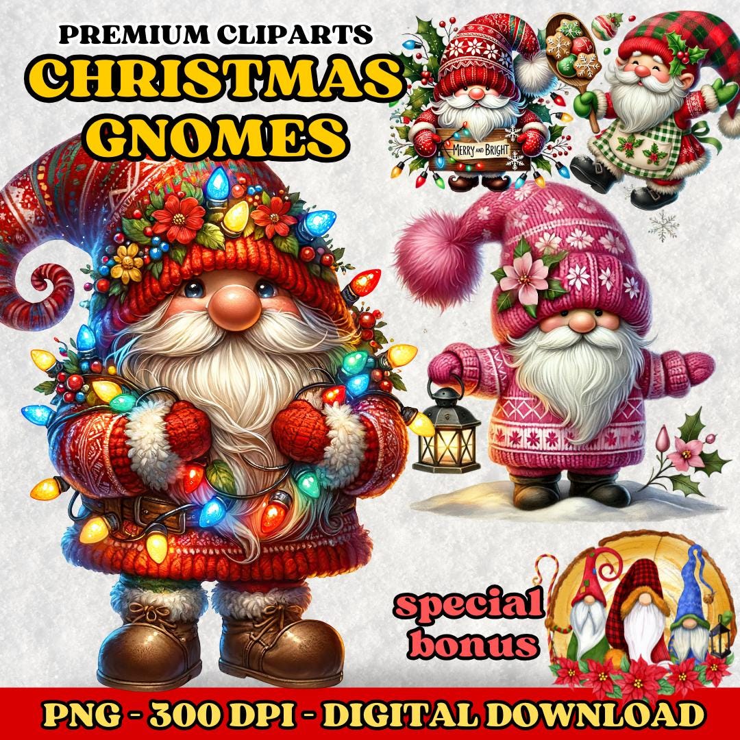 Watercolor Christmas Gnomes Clipart Set, PNG (digital Download) - Etsy