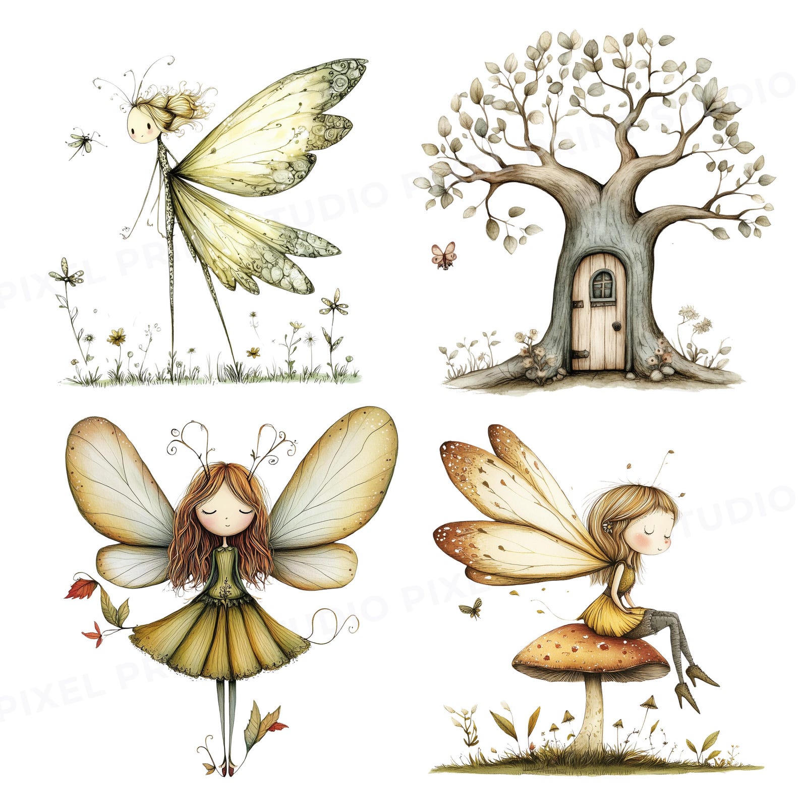 Woodland Fairies Clipart - 25 Digitally Drawn Whimsical Fairy ...
