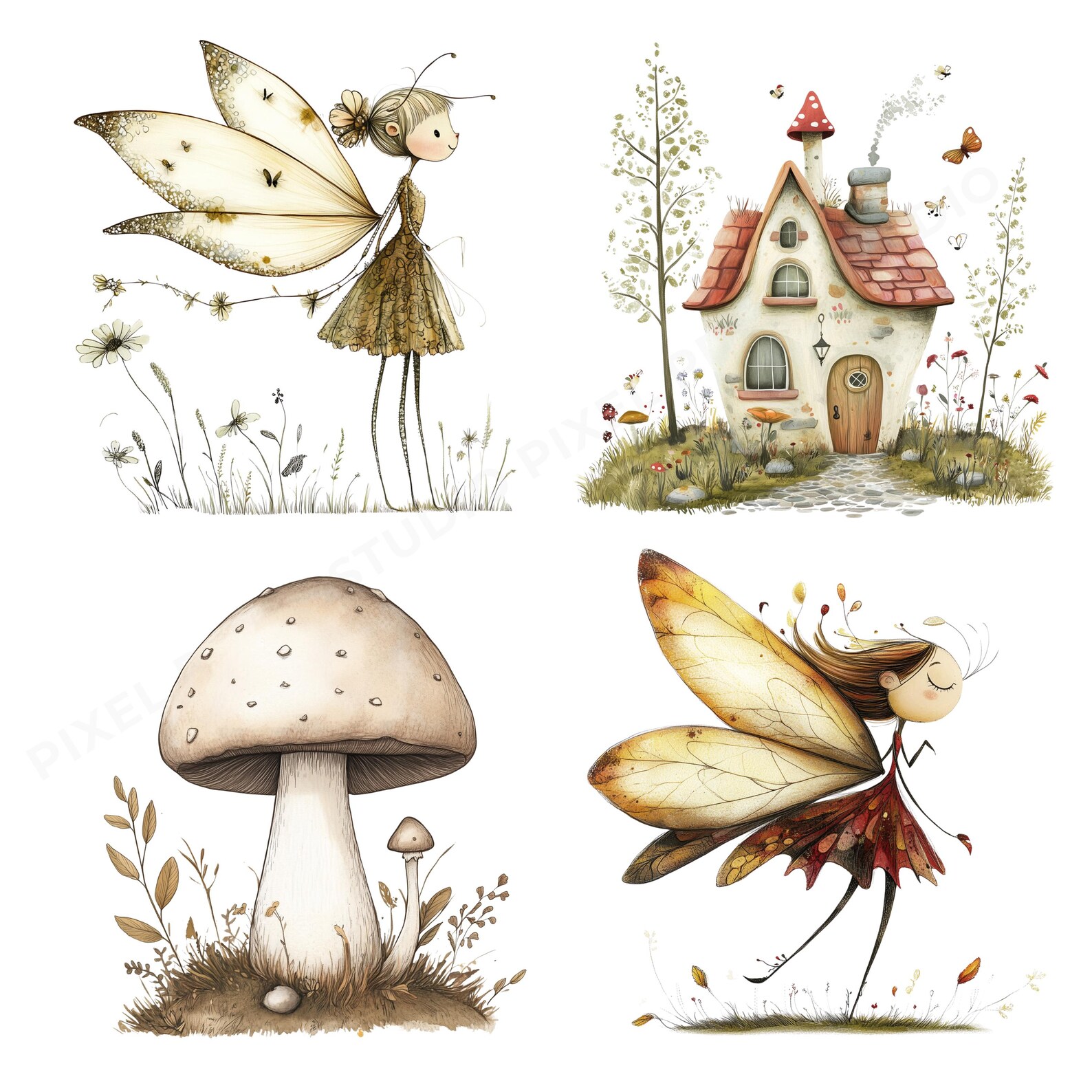 Woodland Fairies Clipart - 25 Digitally Drawn Whimsical Fairy ...