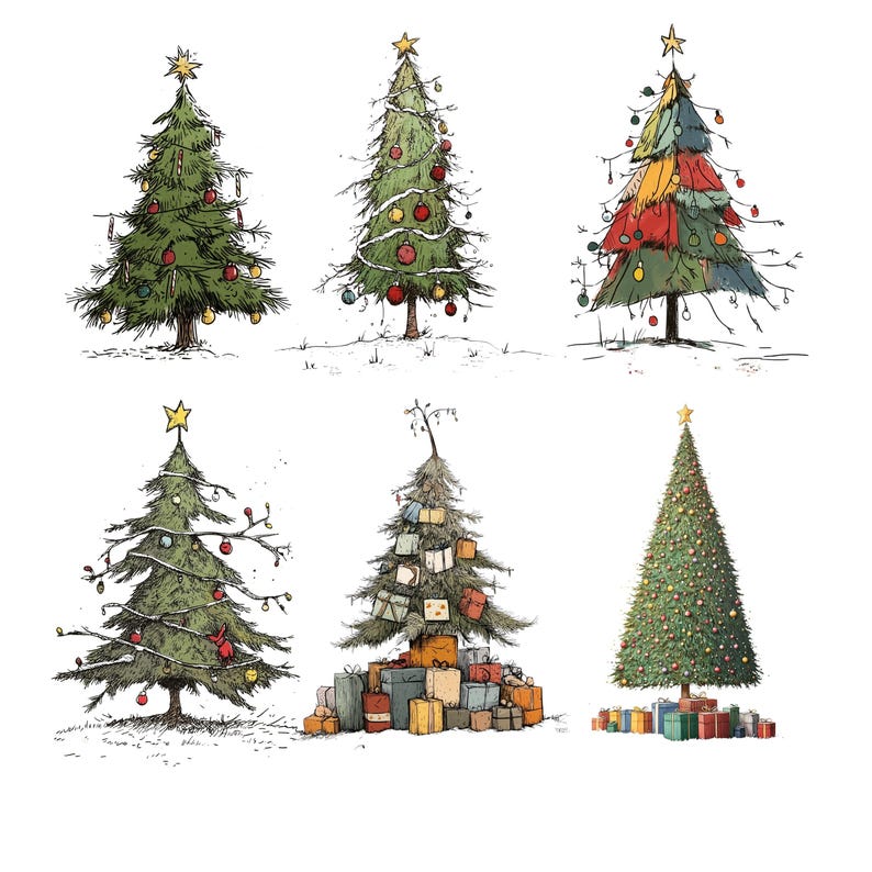 15 Whimsical Christmas Clipart Set – Santa, Snowman, Trees & Gifts ...