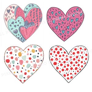 Whimsical Heart Clipart - 24 Digitally Drawn Heart Illustrations for ...