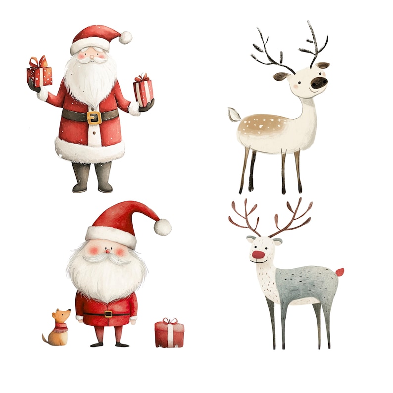 Whimsical Christmas Clipart Bundle: Santa, Elves, Reindeer (digital ...