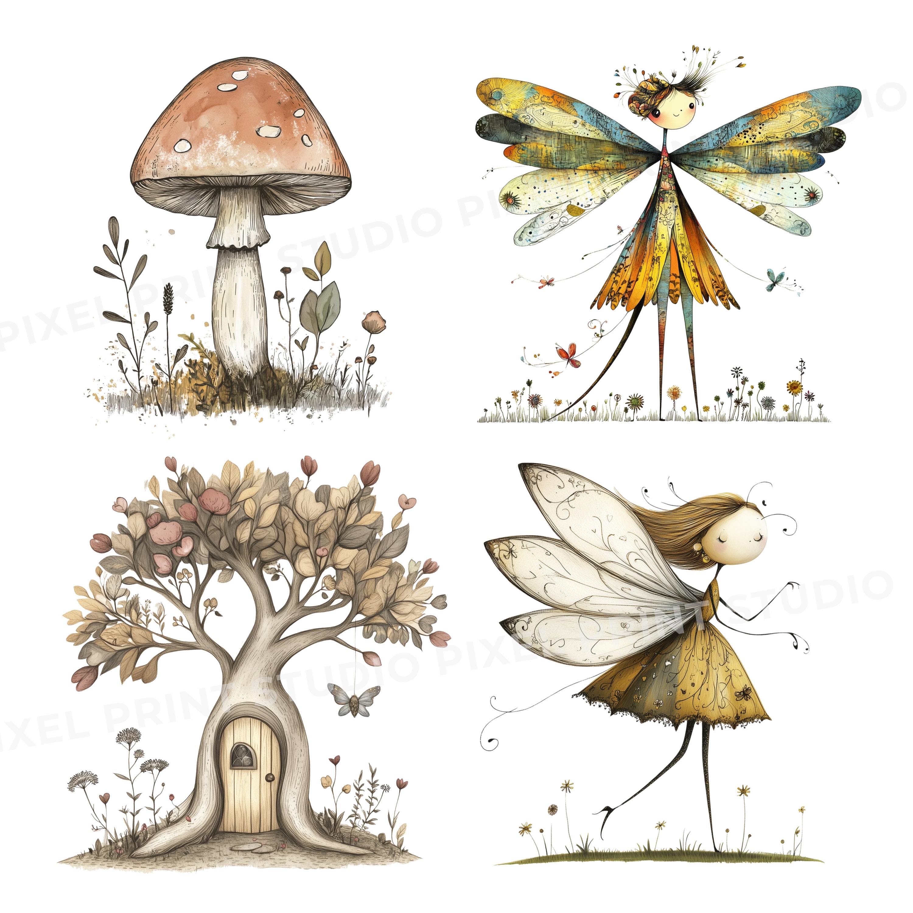 Woodland Fairies Clipart - 25 Digitally Drawn Whimsical Fairy ...