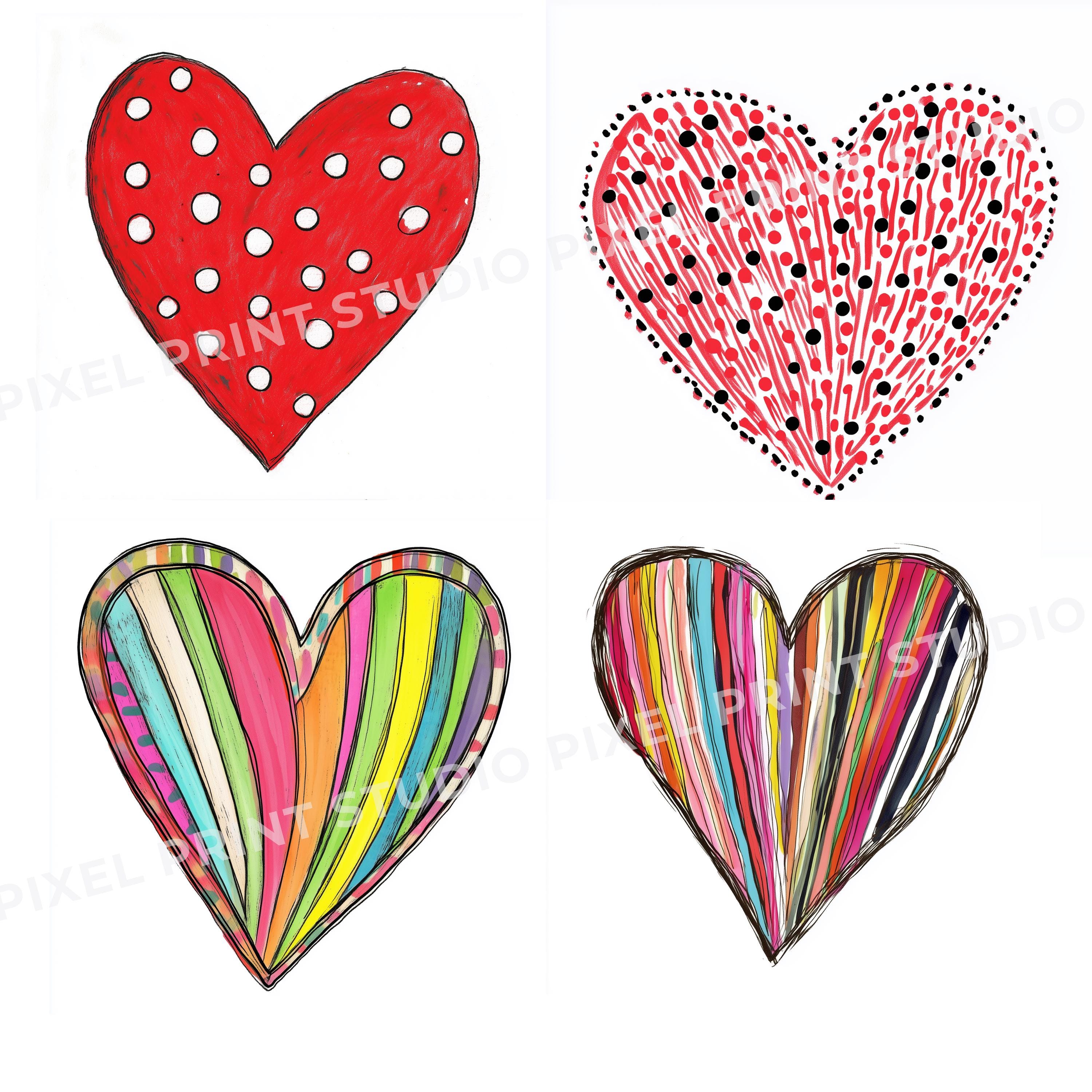 Whimsical Heart Clipart - 24 Digitally Drawn Heart Illustrations for ...