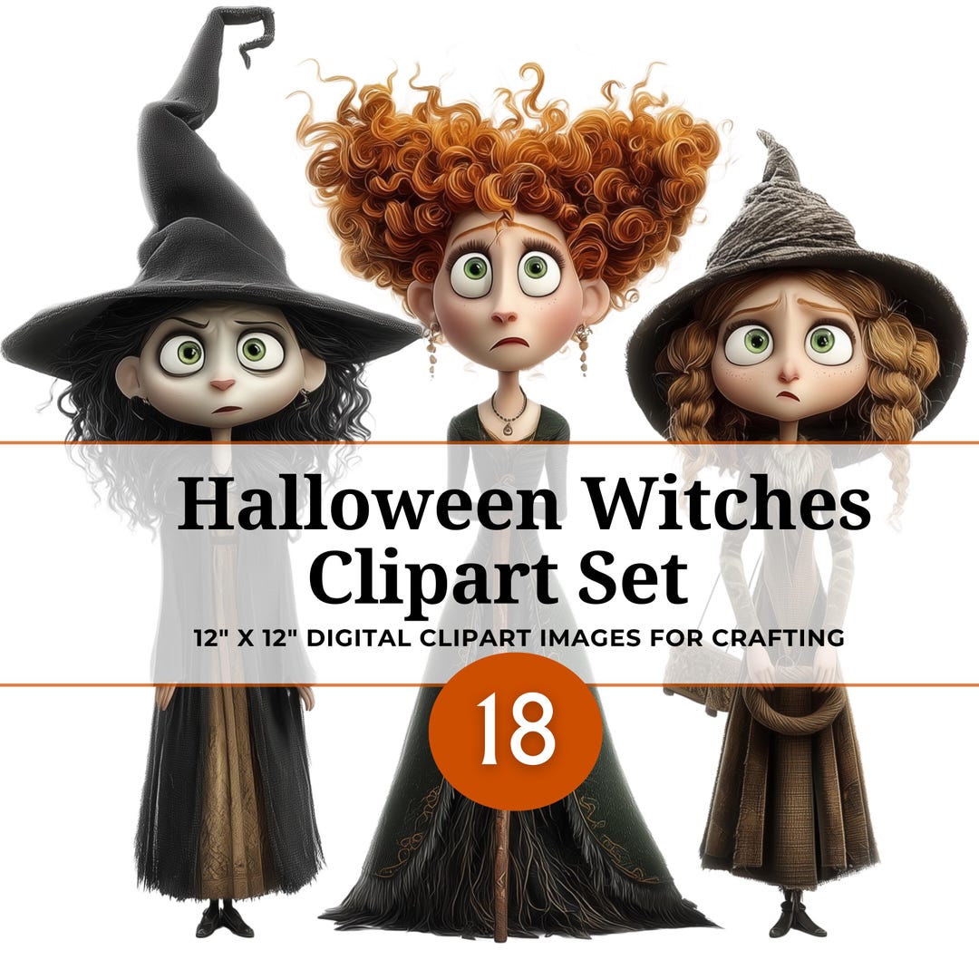 Halloween Witch Clipart Set – Cute, Spooky, Whimsical PNG (digital ...