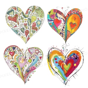 Whimsical Heart Clipart - 24 Digitally Drawn Heart Illustrations for ...