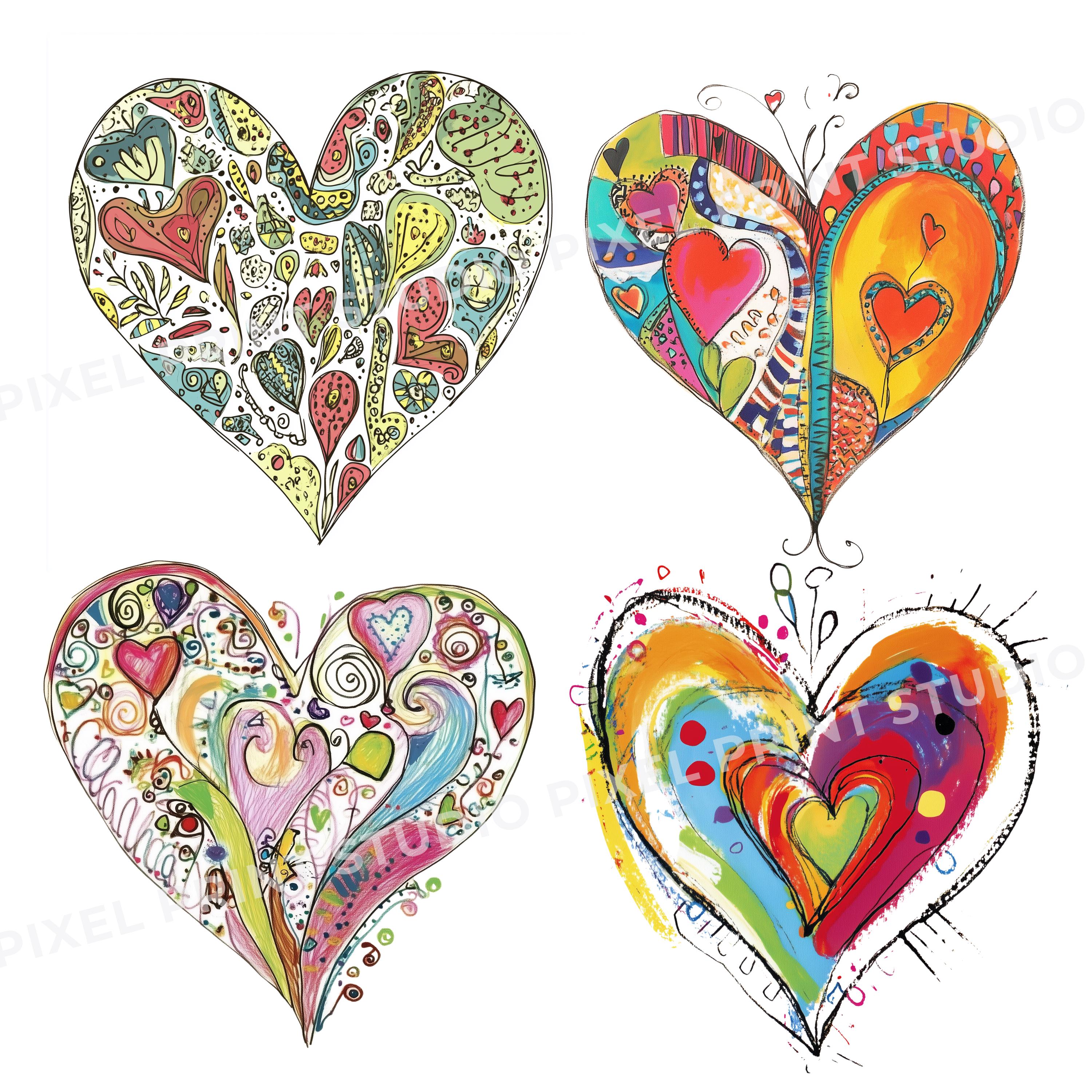 Whimsical Heart Clipart - 24 Digitally Drawn Heart Illustrations for ...