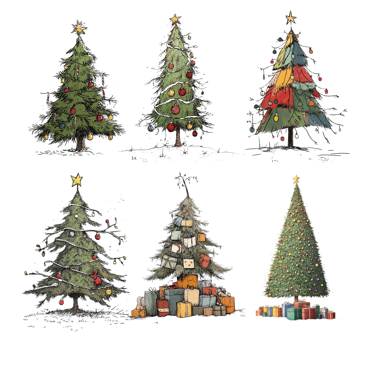 15 Whimsical Christmas Clipart Set – Santa, Snowman, Trees & Gifts ...