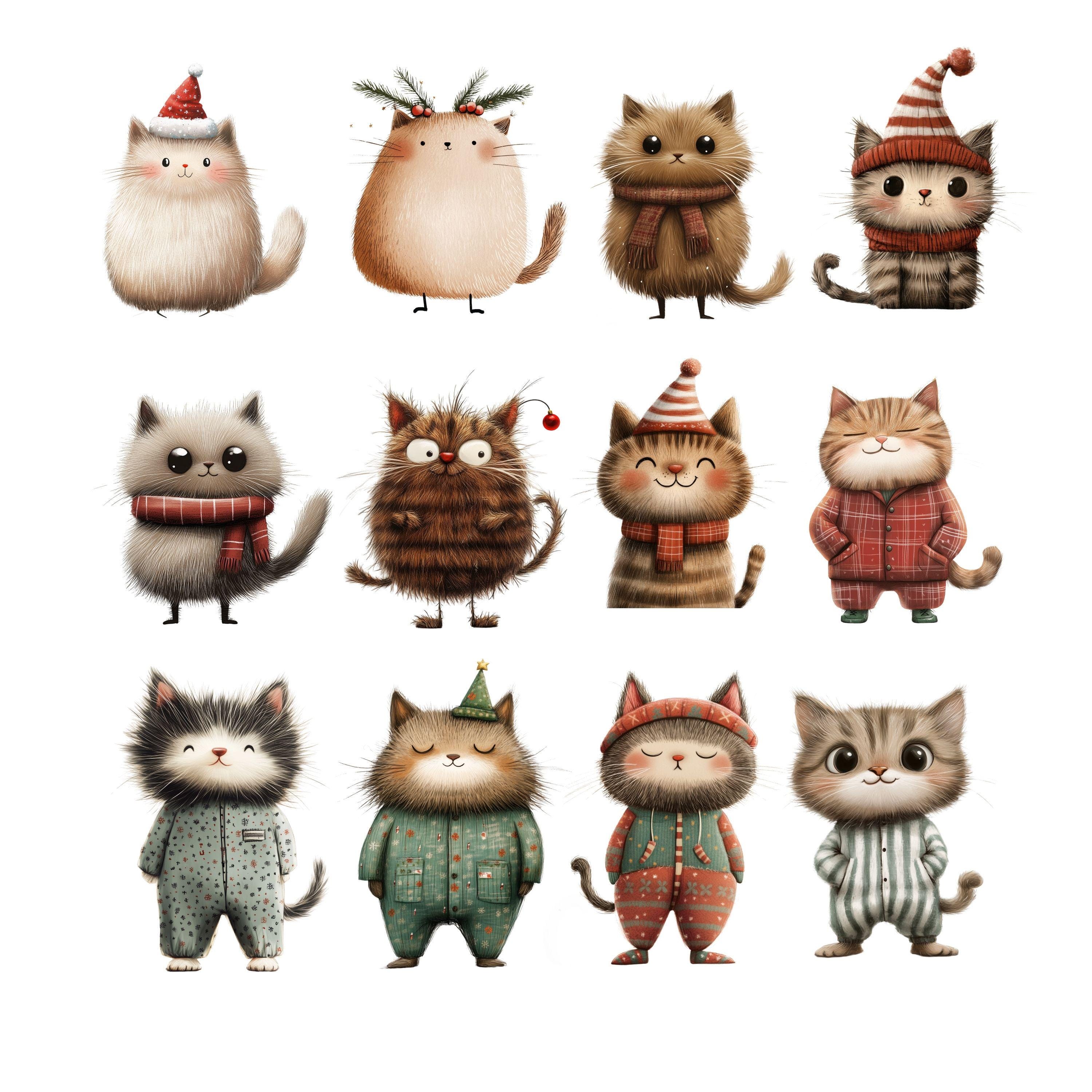30 Christmas Cat Clipart Images: Whimsical Holiday Art (digital ...