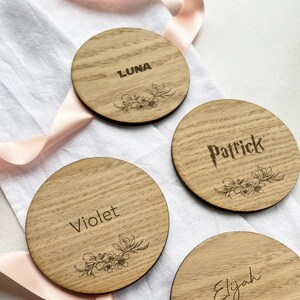 Wooden Engraved Floral Place Setting Name Coaster Wedding Table ...