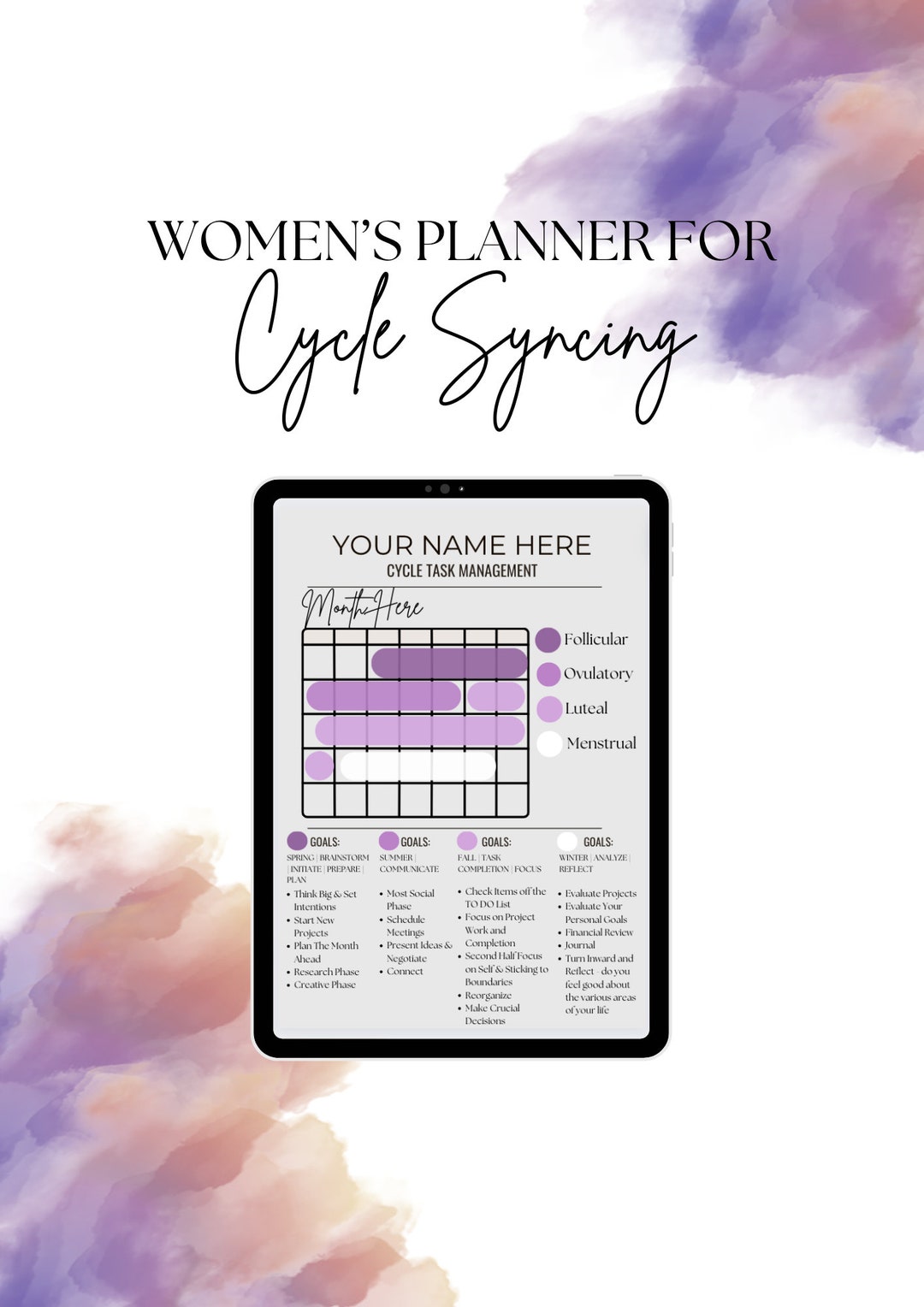 Cycle Syncing Monthly Planner Canva Template Digital Canva Planner ...