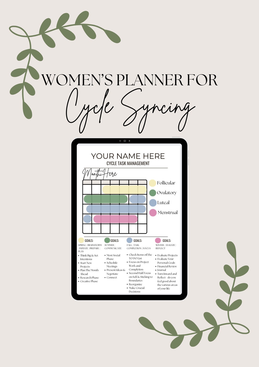 Cycle Syncing Monthly Planner - Etsy